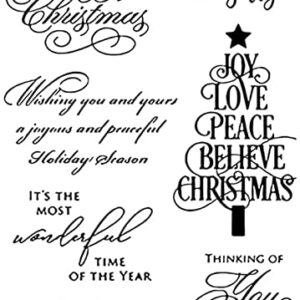 QISKAII, Merry Christmas Blessing Words Clear Stamps for Card Making Decoration DIY Scrapbooking,Graceful Handwriting Tree Album Decorative Silicon Stamp Crafts