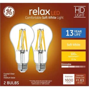 ge relax led 100 watt equivalent a21 soft white dimmable led light bulb (2 pack)