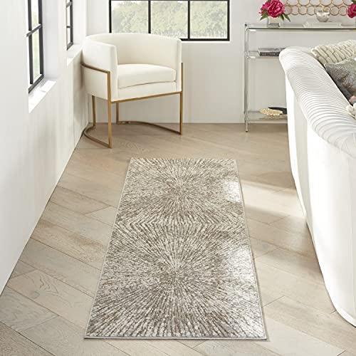 Inspire Me! Home Décor Metallic Modern Grey Mocha 2'2" x 7'6" Area -Rug, Easy -Cleaning, Non Shedding, Bed Room, Living Room, Dining Room, Kitchen (2x8)