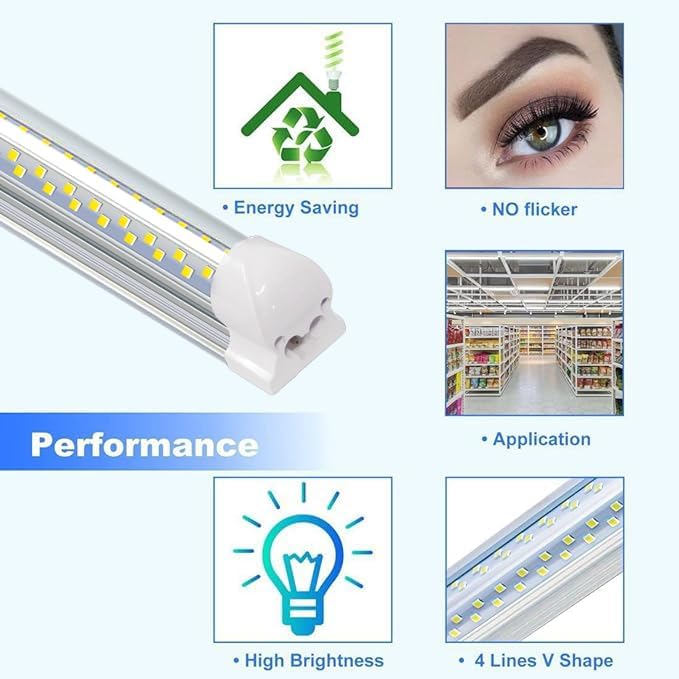 SZSKYING 8FT LED Shop Light Fixture,T8 Integrated Led Tube Lights White,120W 12000LM 6500K,High Output Clear Cover, V Shape 8 Foot LED Light Bulb,Garage Lighting for Workshop,Plug and Play (20 Pack)