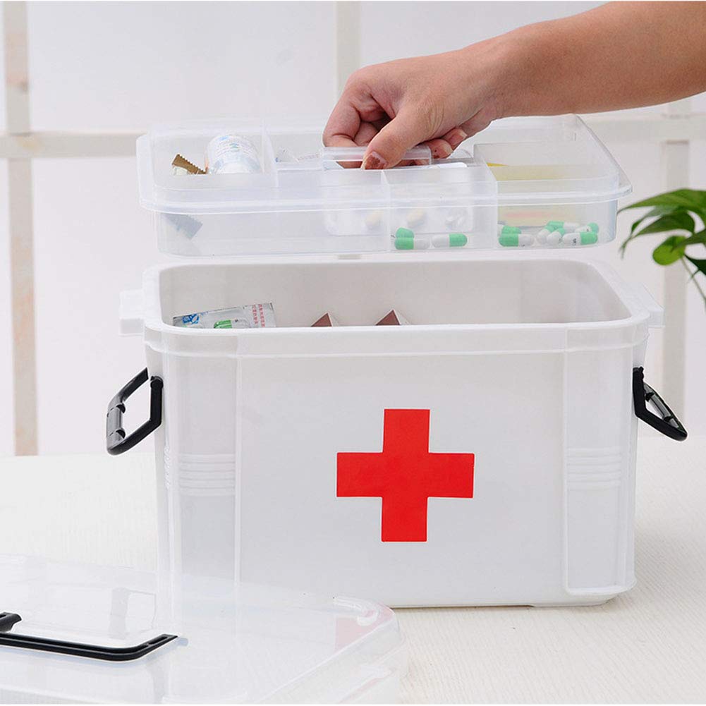 Bticx First Aid Kit Portable Emergency Box Plastic Medicine Storage Box with Buckle, Large Capacity, Classified Storage, Travel Empty Medicine Box for Home Car