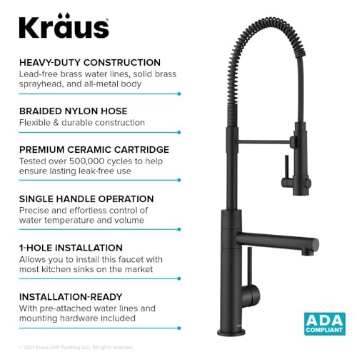 KRAUS Artec Pro Commercial Style Pre-Rinse Single Handle Kitchen Faucet with Pot Filler in Matte Black, KPF-1603MB