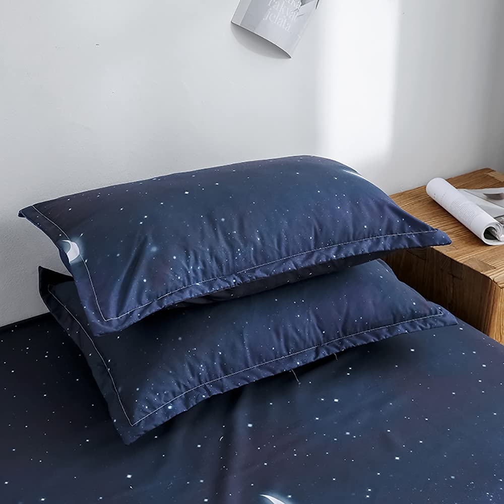 JORMEY Galaxy Duvet Cover Twin Size Starry Sky Decor Bedspread Cover Outer Space Theme Decor Comforter Cover Teens Kids Boys Quilt Cover 3D Starry Sky Series Bedding Set (Blue Starry Sky, Twin)