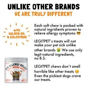 Allergy Relief Chews for Dogs & Immune & Digestive Supplement with Wild Salmon Oil Kelp Colostrum Turmeric Probiotics & Bee Pollen for Seasonal Allergies Anti Itch, Skin Hot Spots 30 Soft Treats