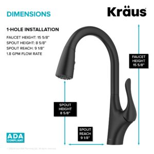 KRAUS Merlin Transitional Pull-Down Single Handle Kitchen Faucet in Matte Black, KPF-1674MB