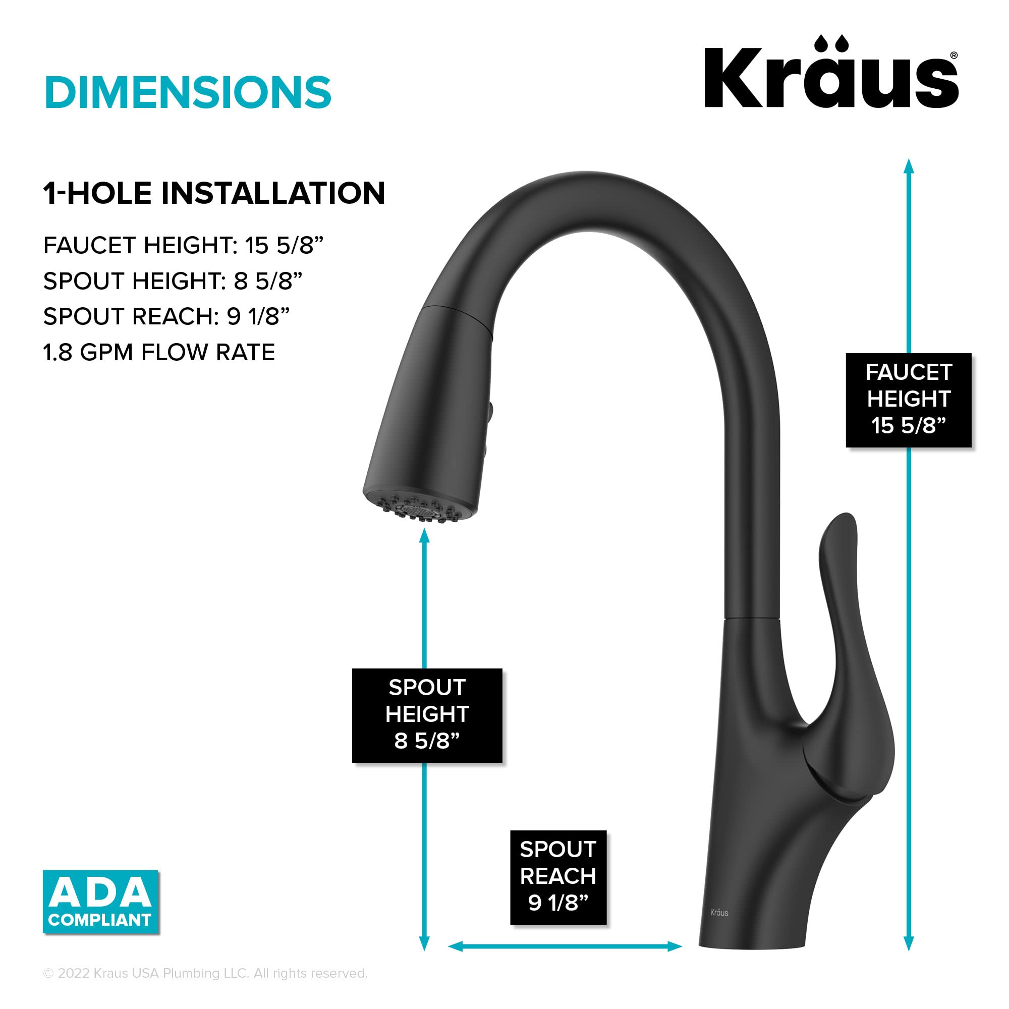 KRAUS Merlin Transitional Pull-Down Single Handle Kitchen Faucet in Matte Black, KPF-1674MB