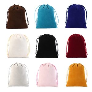 youngjewl 54pcs velvet jewelry bags with drawstring 9 colors mix pouches gift bags for wedding favors party christmas candy bags（2.8x3.6inches）