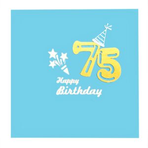 iGifts And Cards Happy 75th Blue Birthday Party Box 3D Pop Up Greeting Card – Seventy-Five, Awesome, Balloons, Unique, Celebration, Feliz Cumpleaños, Fun, Mom, Dad