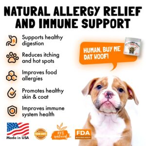 Allergy Relief Chews for Dogs & Immune & Digestive Supplement with Wild Salmon Oil Kelp Colostrum Turmeric Probiotics & Bee Pollen for Seasonal Allergies Anti Itch, Skin Hot Spots 30 Soft Treats