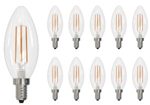 bulbrite (pack of 10) 776627 led filament light bulb, e12 candelabra base for use in chandeliers, pendants and sconces, 3000k soft white light, 5 watts 500 lumens, fully dimmable 10-pack