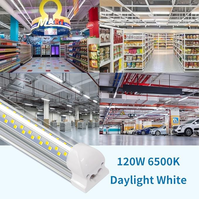 SZSKYING 8FT LED Shop Light Fixture,T8 Integrated Led Tube Lights White,120W 12000LM 6500K,High Output Clear Cover, V Shape 8 Foot LED Light Bulb,Garage Lighting for Workshop,Plug and Play (20 Pack)