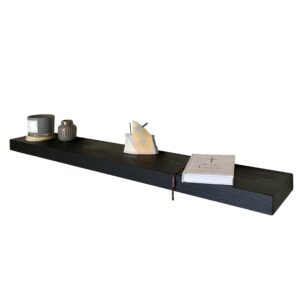 joel's antiques - 60 inch wooden floating shelves for wall - made of natural wood - long heavy duty rustic fireplace mantel & book shelf - perfect for living room - black 60x8x2 in