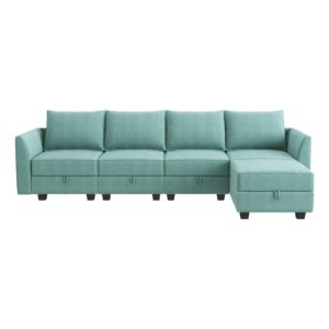 HONBAY Modular Sectional Couch with Reversible Chaise L-Shape Sofa 4-Seat Corner Couch Modular Sofa with Storage Seat, Bluish Grey