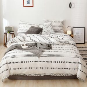 iyoimono queen size duvet cover set black stripe and white boho geometric bedding set reversible quilt comforter cover with zipper closure (1 duvet cover 230x230cm+2 pillow shams 51x76cm)