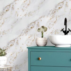 Nukofal Marble Wallpaper Peel and Stick Marble Contact Paper for Countertops 11.8’’x78.7’’White Marble Peel and Stick Backsplash Wallpaper Granite Self Adhesive Contact Paper for Cabinets Removable