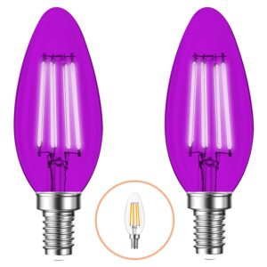 2 pack e12 filament led purple light bulbs – e12 candelabra bulb 4w 40 watt equivalent - vintage led purple bulb led decorative lighting purple led bulb party decoration, porch, halloween light bulbs