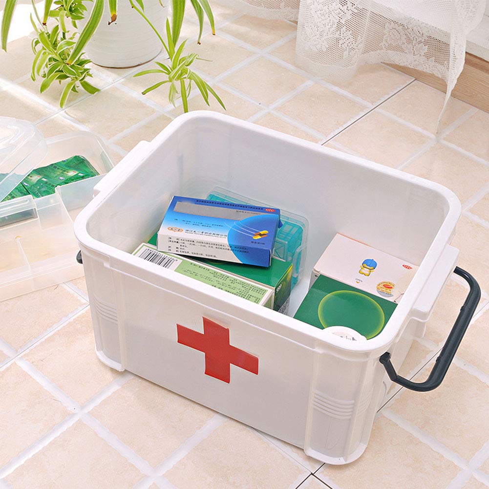 Bticx First Aid Kit Portable Emergency Box Plastic Medicine Storage Box with Buckle, Large Capacity, Classified Storage, Travel Empty Medicine Box for Home Car