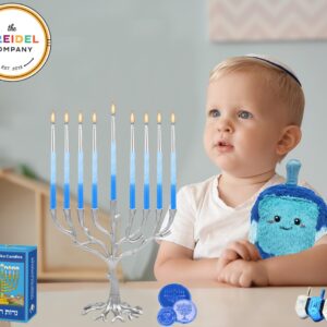 The Dreidel Company Metallic Hanukkah Frosted Premium Tapered Hand Decorated Chanuka Candles (Metallic Silver w/Blue Frost)