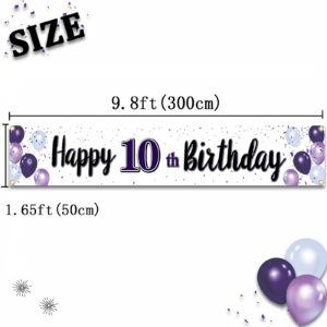 LASKYER Happy 10th Birthday Decorations,10th Purple Balloon Large Birthday Hanging Banner Sign,Cheers to Ten Years Old Bday Party Supplies.