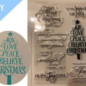 QISKAII, Merry Christmas Blessing Words Clear Stamps for Card Making Decoration DIY Scrapbooking,Graceful Handwriting Tree Album Decorative Silicon Stamp Crafts