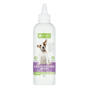 vet-virtue dog ear cleaner drops - 8oz dog cleaning solution for ear cleaning and grooming - great for flushing out build up and maintaining hygiene