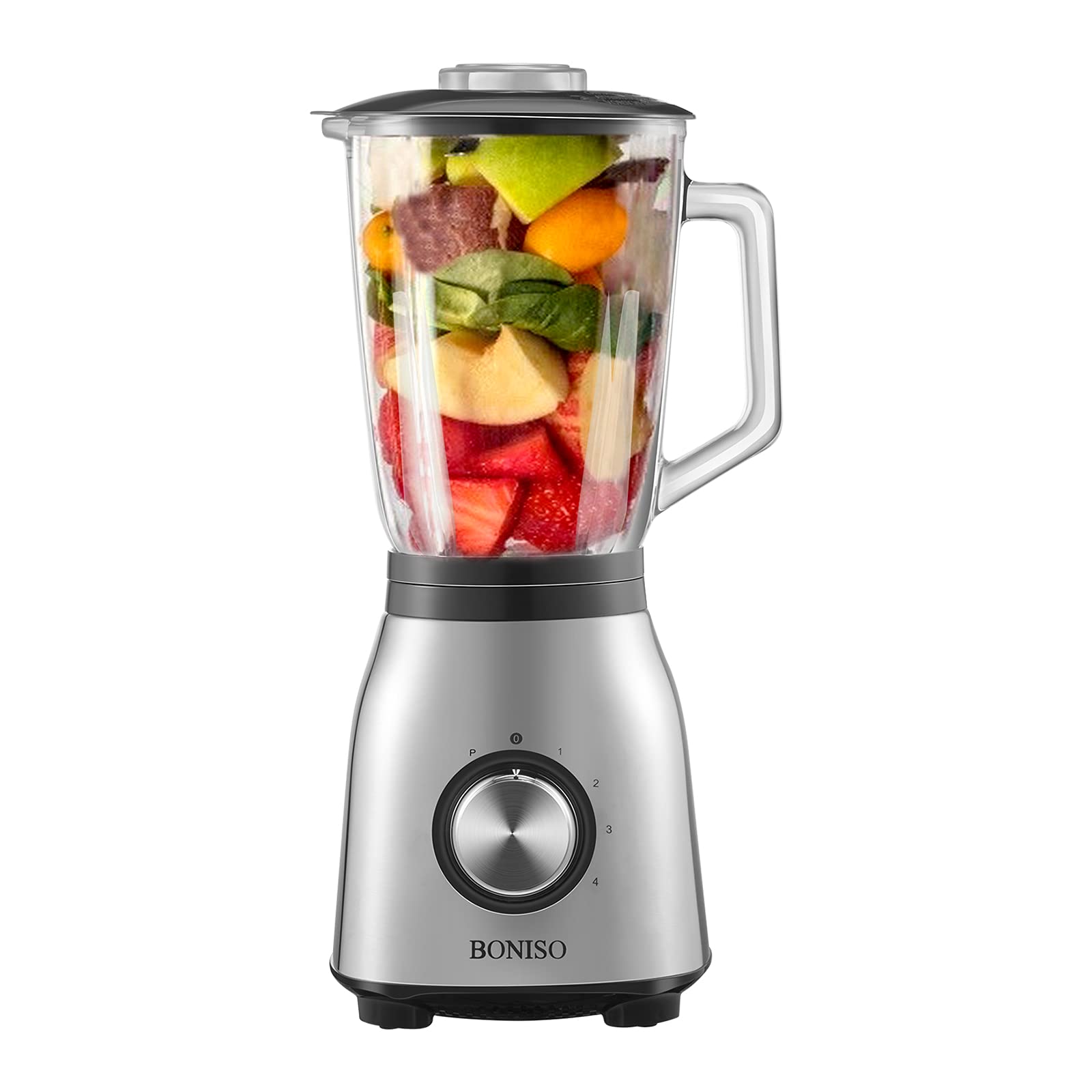 BONISO Countertop Blender High Speed Countertop Kitchen Food Mixer for Blend, Chop, Grind with1.5L/50oz Glass Jar, for Puree, Ice Frozen Fruit Crushing, Nuts Butter, Shakes and Smoothies