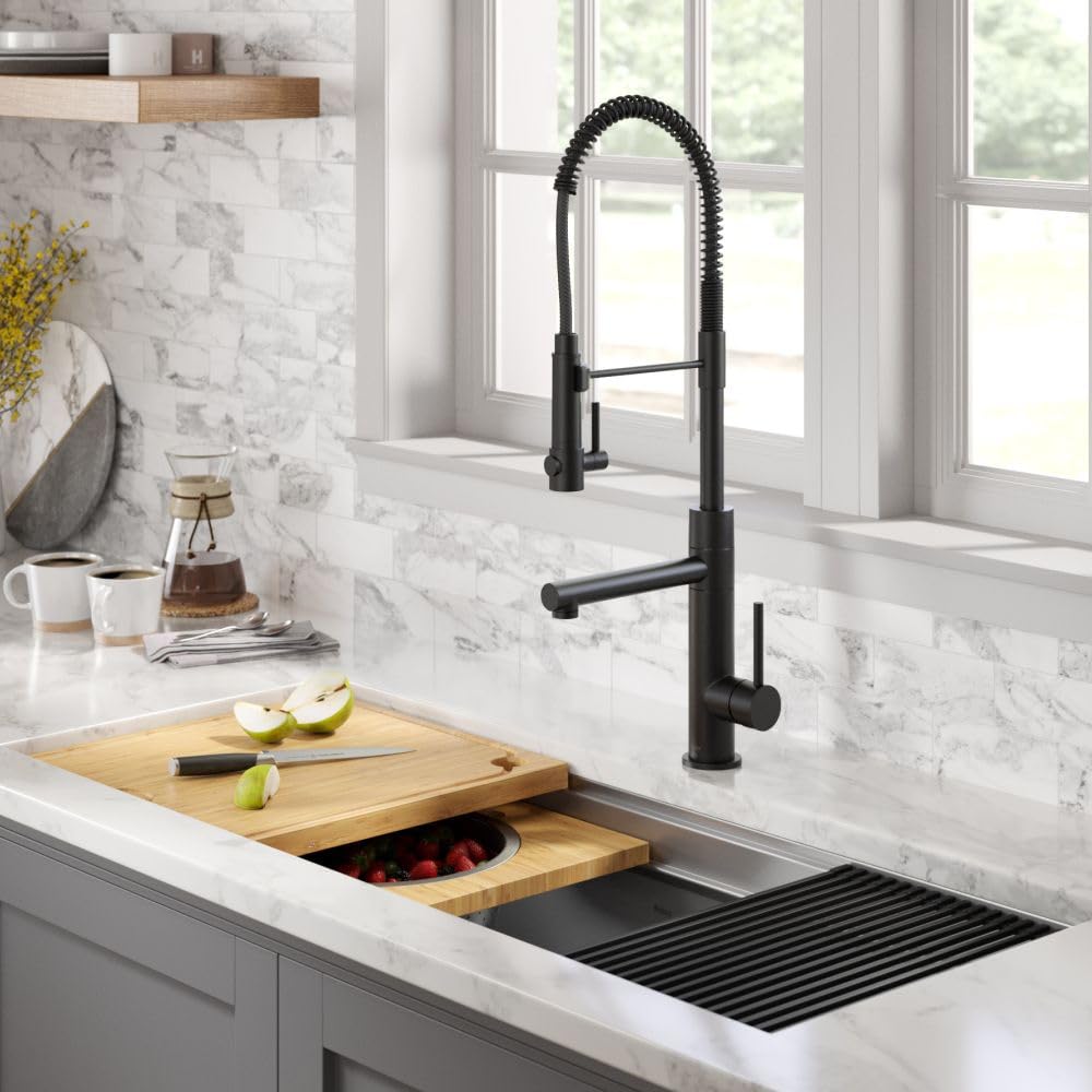 KRAUS Artec Pro Commercial Style Pre-Rinse Single Handle Kitchen Faucet with Pot Filler in Matte Black, KPF-1603MB