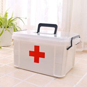 Bticx First Aid Kit Portable Emergency Box Plastic Medicine Storage Box with Buckle, Large Capacity, Classified Storage, Travel Empty Medicine Box for Home Car