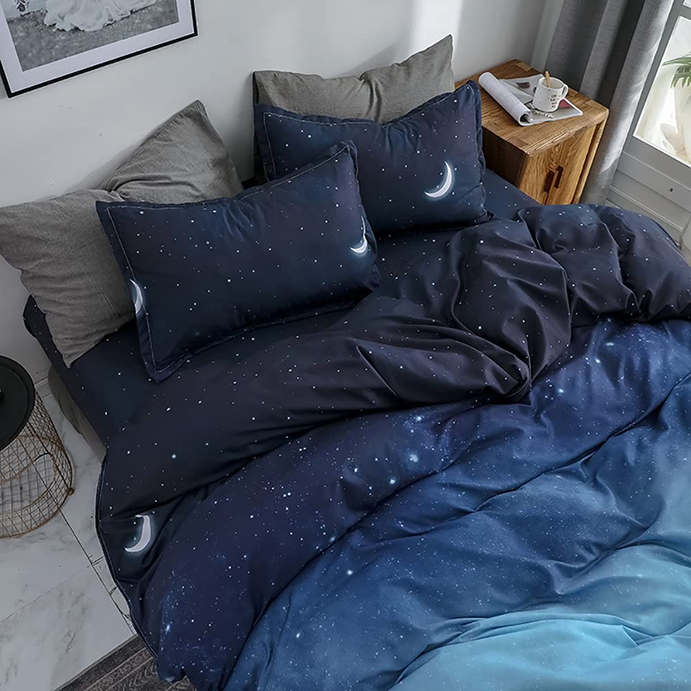 JORMEY Galaxy Duvet Cover Twin Size Starry Sky Decor Bedspread Cover Outer Space Theme Decor Comforter Cover Teens Kids Boys Quilt Cover 3D Starry Sky Series Bedding Set (Blue Starry Sky, Twin)