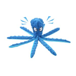 wishlotus octopus dog chew toy, no stuffing plush dog squeaky toy with crinkle paper in legs, corduroy interactive dog play toy dog teething toy for small, medium dogs (blue)