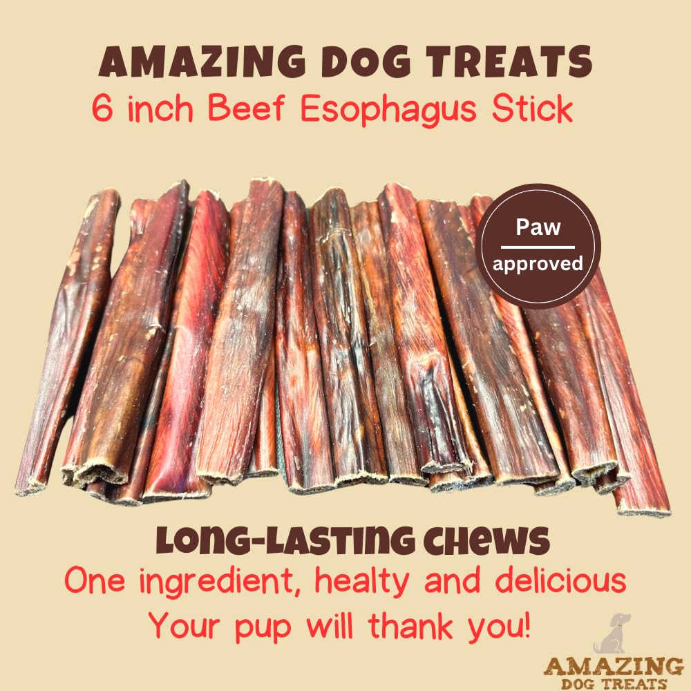 Amazing Dog Treats Gullet Sticks for Dogs- (6 Inch - 20 Count) - Jerky Chews for Dogs - Esophagus Beef Gullet