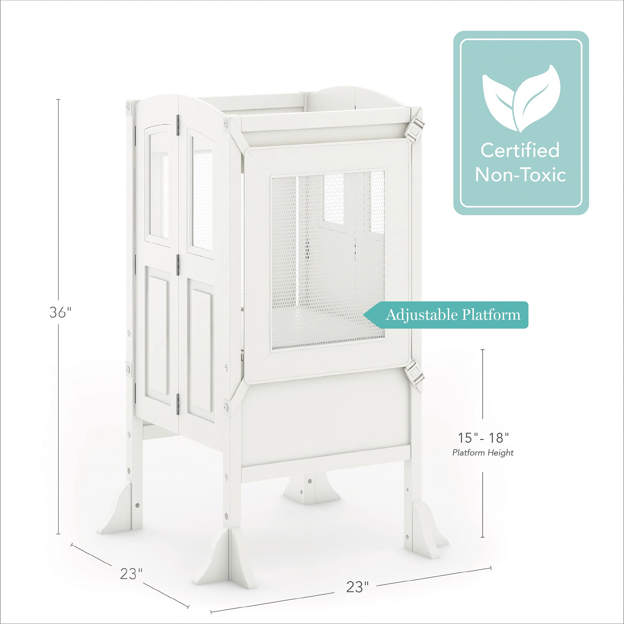 Martha Stewart Kitchen Helper® Stool by Guidecraft with 2 Keepers - White: Foldable, Wooden, Adjustable Height Tower for Toddlers | Kids' Learning Furniture