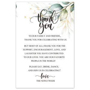 wedding thank you place setting cards, greenery wedding reception thank you cards, table centerpieces and wedding decorations, wedding, bridal, engagement, anniversary, 4x6 inch, pack of 50