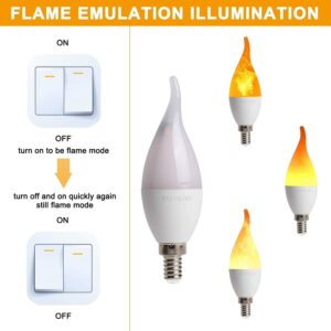 BAILAOYE 6 Pack LED Simulated Fire Flicker Flame Candelabra Bulbs,2W 1800K Warm White Flickering E12 Flame Effect Light,3 Lighting Modes Emulation, General, Breathing for Indoor and Outdoor Decoration