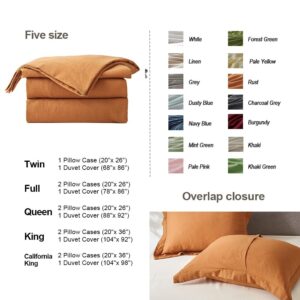 Simple&Opulence French Linen Duvet Cover Set 88" x 92"- 3 Pieces (1 Comforter Cover,2 Pillowcases)- Natural Flax Cotton Blend-Solid Color Breathable Farmhouse Bedding-Rust, Queen