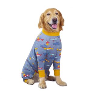 dog recovery suit after surgery female male, soft long sleeve dog neuter shirt cone alternatives, prevent licking dog surgical onesies for large medium dog shedding suit(shark 5xl)