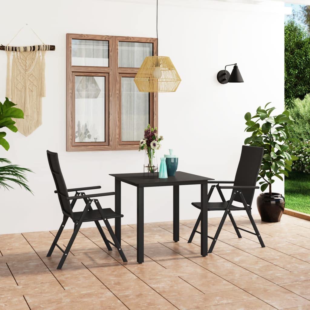 vidaXL Weather-resistant 3 Piece Patio Dining Set - PE Rattan Chairs with Adjustable Backrests - Aluminum Glass Top Table - Lightweight, Sturdy Outdoor Furniture Set - Ideal for Garden, Patio, Terrace