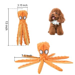 WishLotus Octopus Dog Chew Toy, No Stuffing Plush Dog Squeaky Toy with Crinkle Paper in Legs, Corduroy Interactive Dog Play Toy Dog Teething Toy for Small, Medium Dogs (Orange)