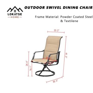 LOKATSE HOME Patio Dining Chair Swivel Set of 2 Outdoor Textilene Fabric with Metal Frame, Beige