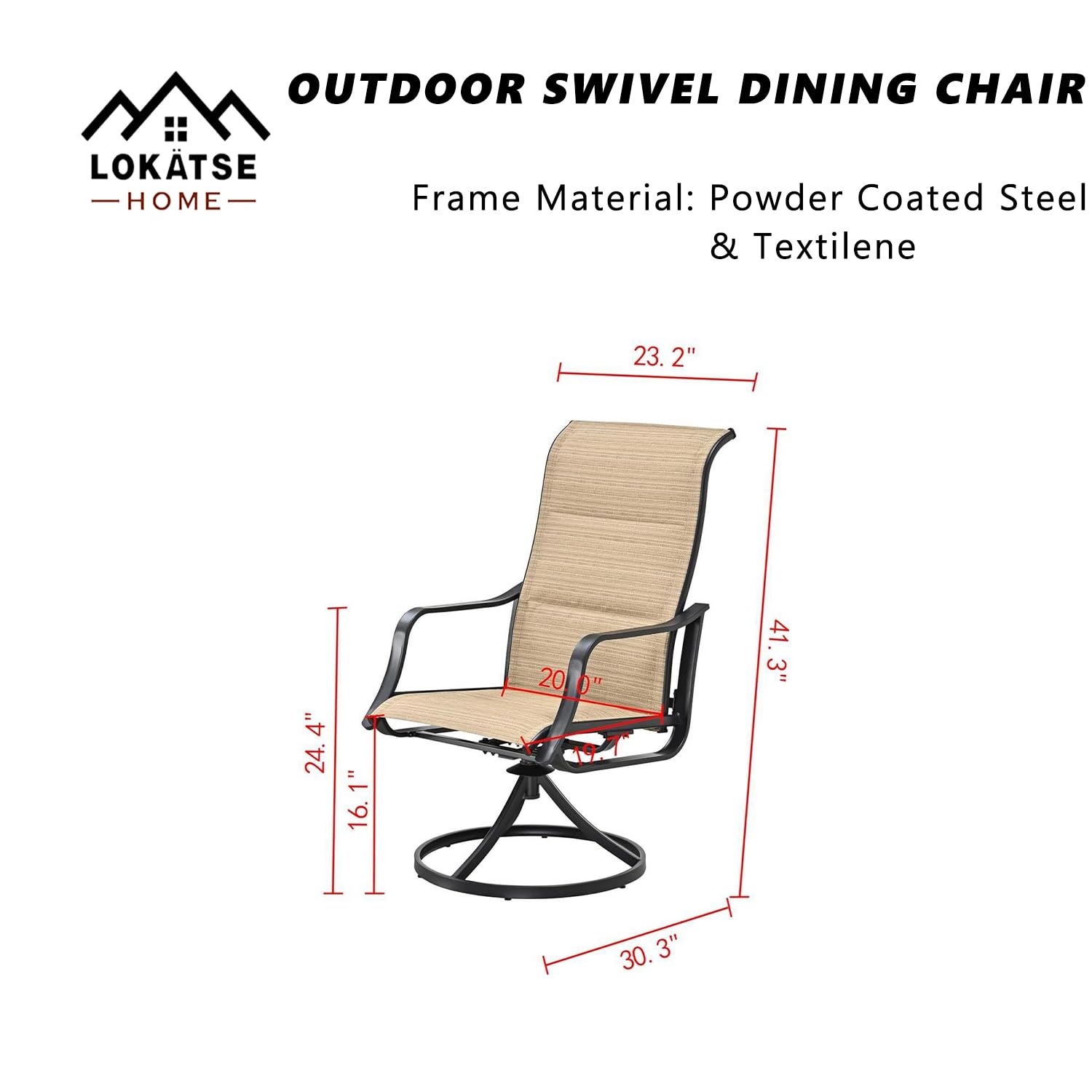 LOKATSE HOME Patio Dining Chair Swivel Set of 2 Outdoor Textilene Fabric with Metal Frame, Beige