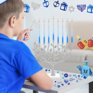 The Dreidel Company Metallic Hanukkah Frosted Premium Tapered Hand Decorated Chanuka Candles (Metallic Silver w/Blue Frost)