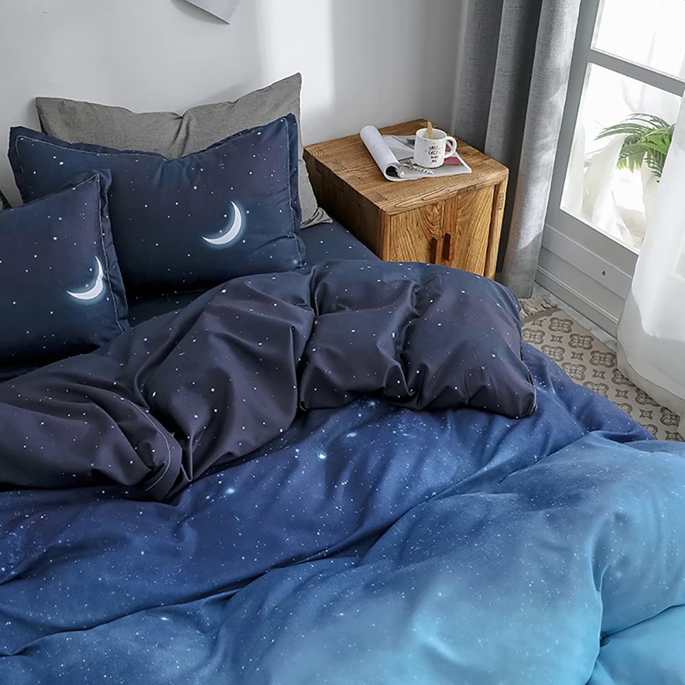 JORMEY Galaxy Duvet Cover Twin Size Starry Sky Decor Bedspread Cover Outer Space Theme Decor Comforter Cover Teens Kids Boys Quilt Cover 3D Starry Sky Series Bedding Set (Blue Starry Sky, Twin)