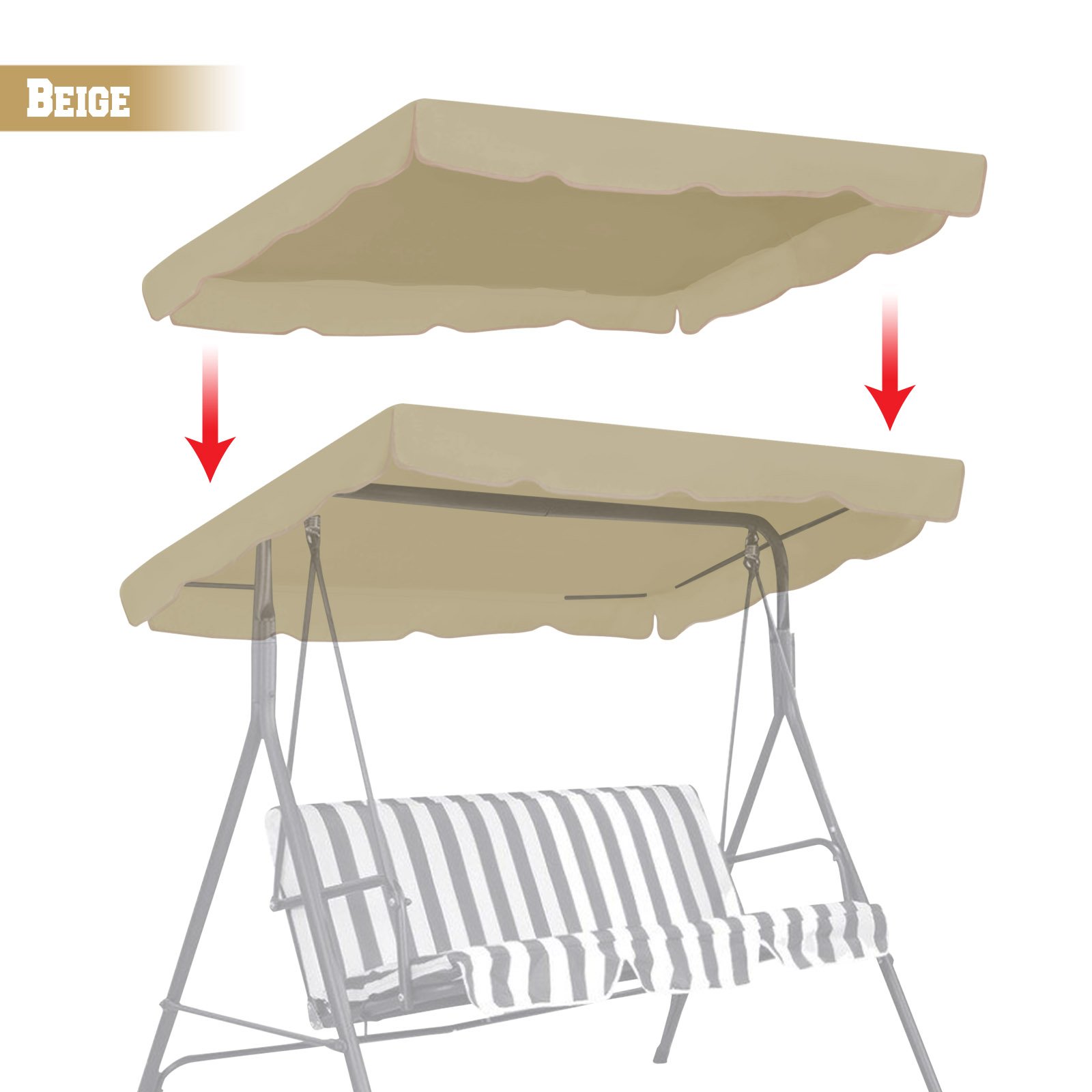 BenefitUSA Swing Canopy Cover ONLY 77"x43" - Polyester Top Replacement UV Block Sun Shade for Outdoor Garden Patio Yard Park Porch Seat Furniture (Beige)