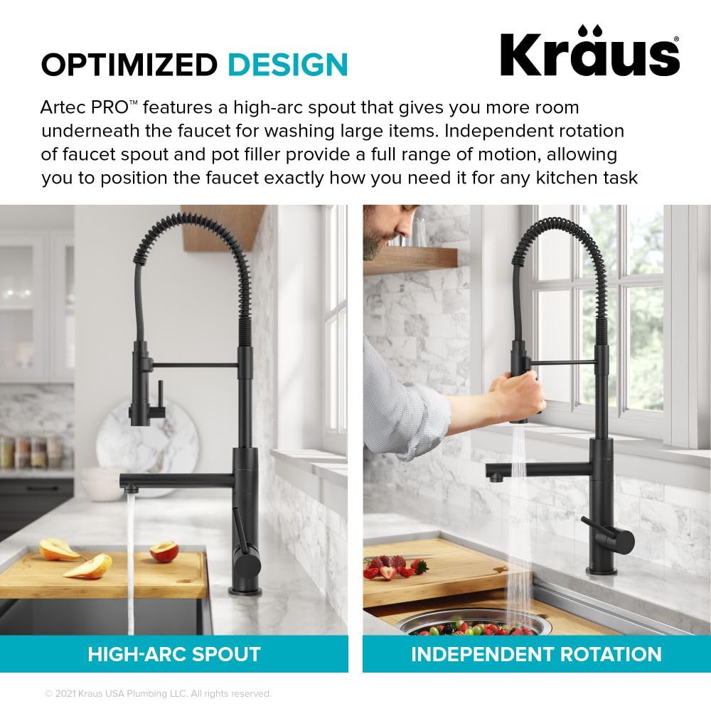 KRAUS Artec Pro Commercial Style Pre-Rinse Single Handle Kitchen Faucet with Pot Filler in Matte Black, KPF-1603MB