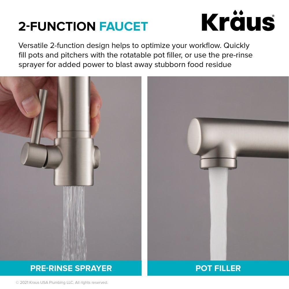 KRAUS Artec Pro Commercial Style Pre-Rinse Single Handle Kitchen Faucet with Pot Filler in Matte Black, KPF-1603MB