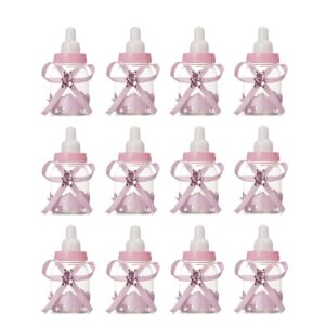 fannuoncc 12 pcs baby bottle shower favor, 3.5-inch mini plastic candy bottles for baby shower, party decoration (pink)