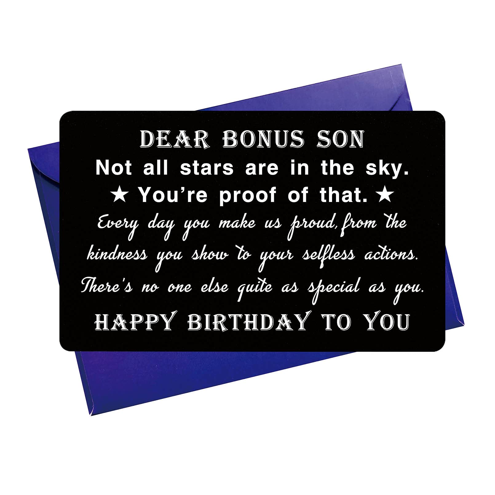 TGCNQ Stepson Birthday card Happy Birthday Bonus Son - Engraved Wallet Card for Stepson's Birthday, Happy Birthday to Bonus Son