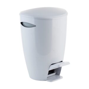 bath bliss 5 liter step pedal trash bin | soft close lid | hands free | small waste basket | garbage can | contemporary design | bathroom | office | dorm | white