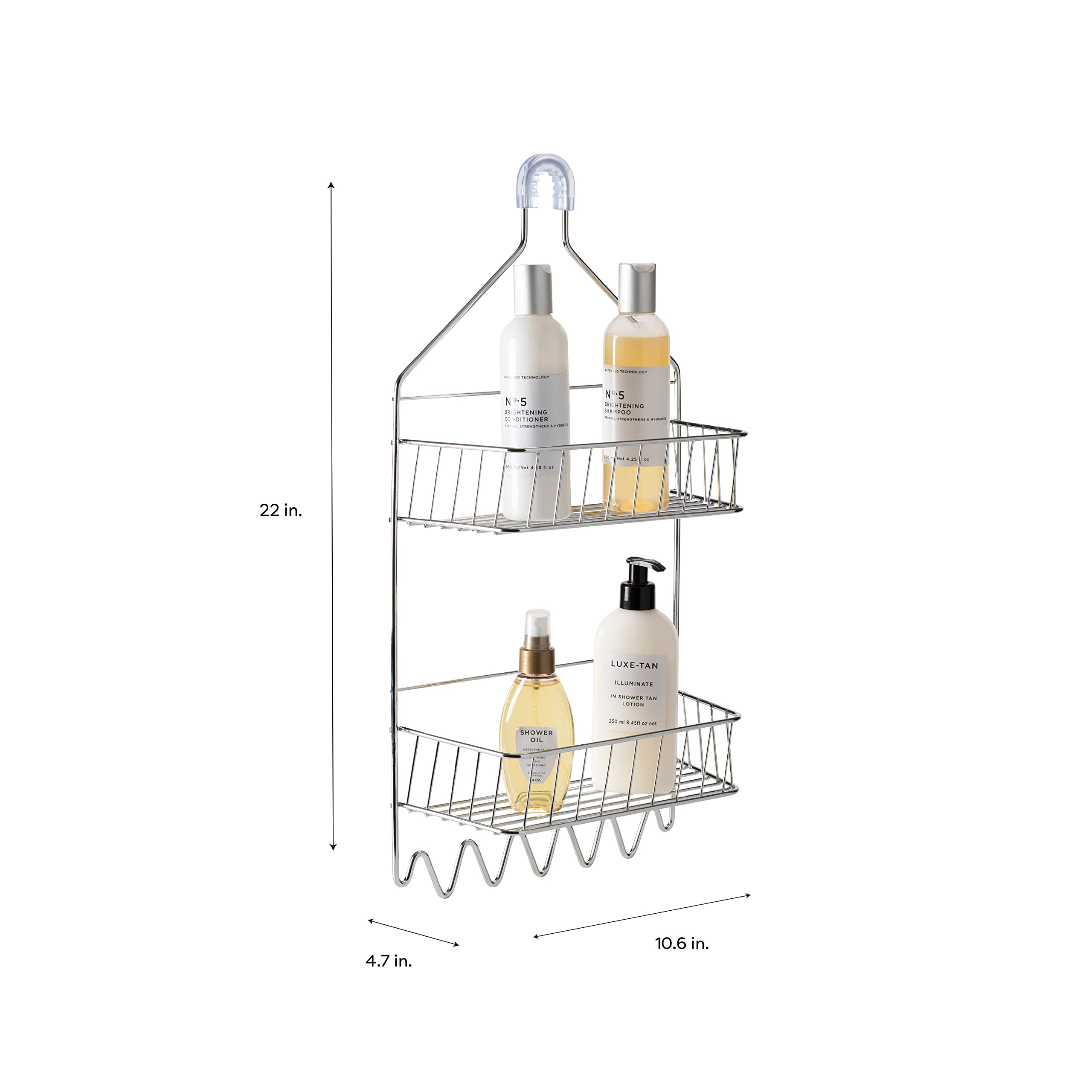 Bath Bliss, Bathroom Storage Organizer, Head, in Chrome 2 Tier Cabana Stripe Shower Caddy, 10.63 x 4.69 x 22.05