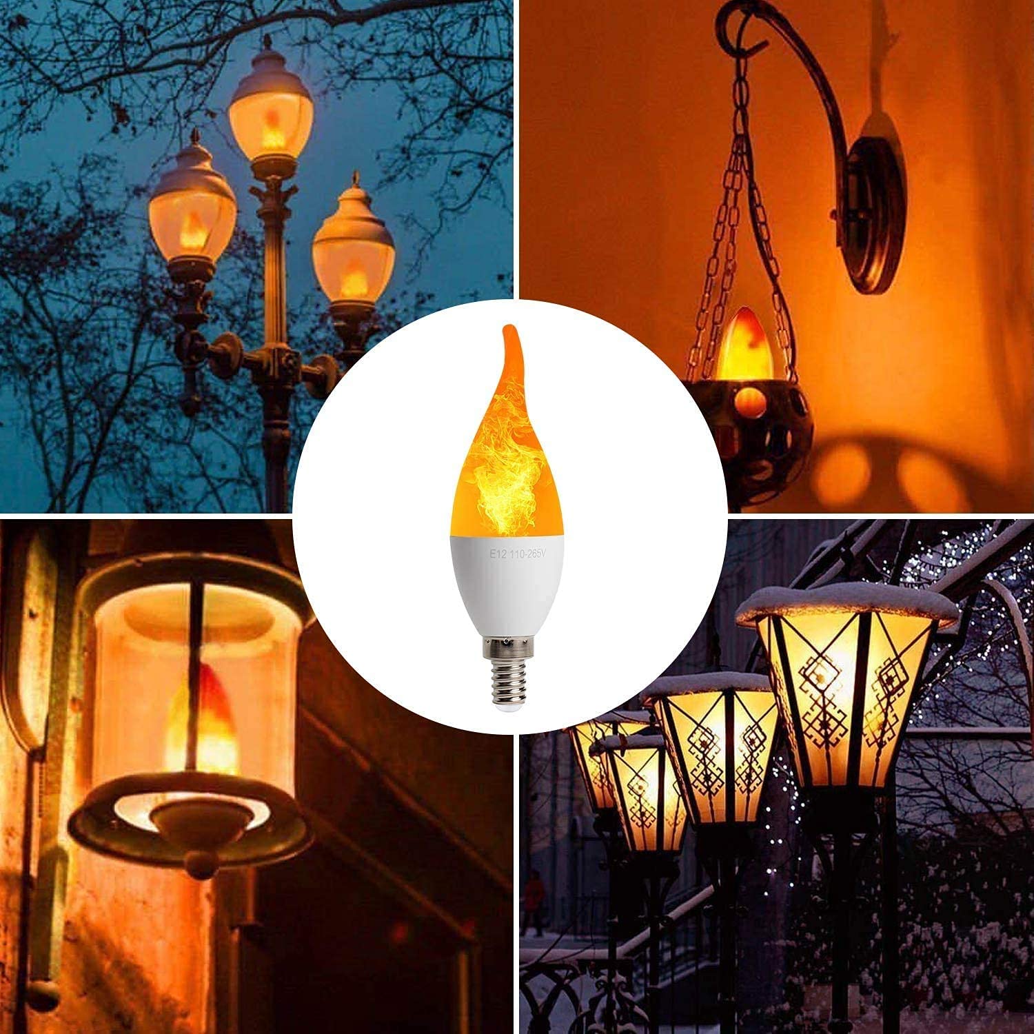 BAILAOYE 6 Pack LED Simulated Fire Flicker Flame Candelabra Bulbs,2W 1800K Warm White Flickering E12 Flame Effect Light,3 Lighting Modes Emulation, General, Breathing for Indoor and Outdoor Decoration